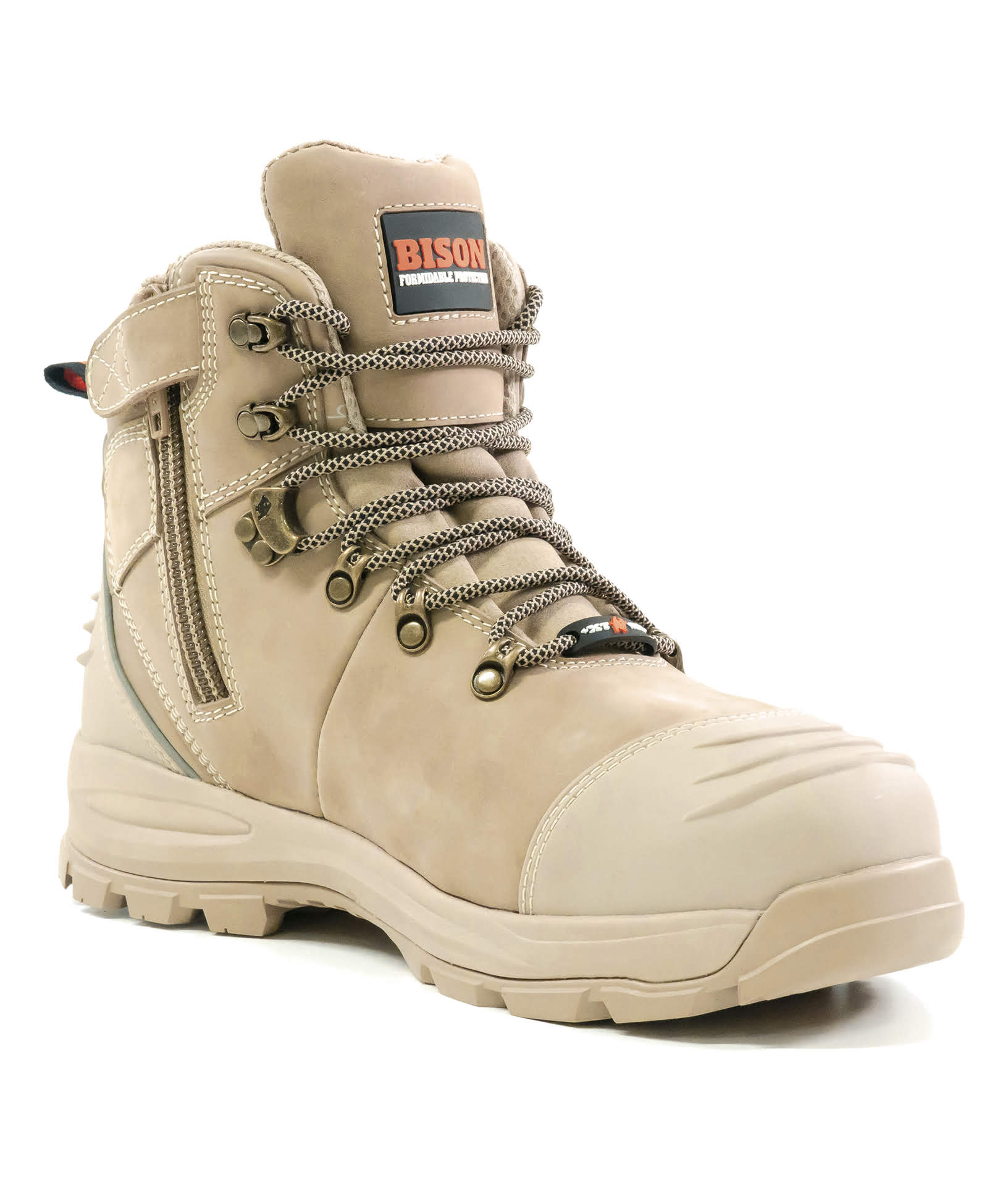 Bison XT Zip Sided Lace Up Safety Boot Stone
